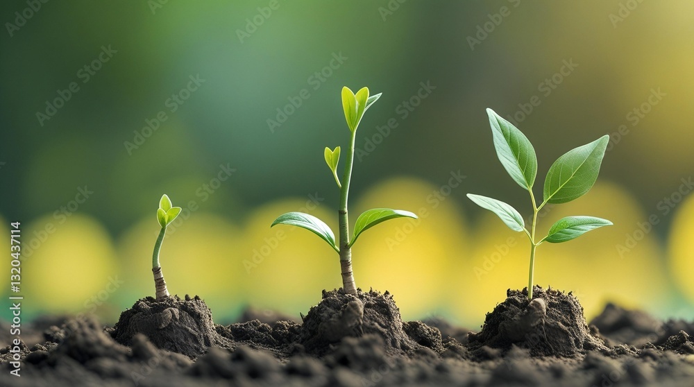 three stages of plant growth from small shoots to larger young plants ...