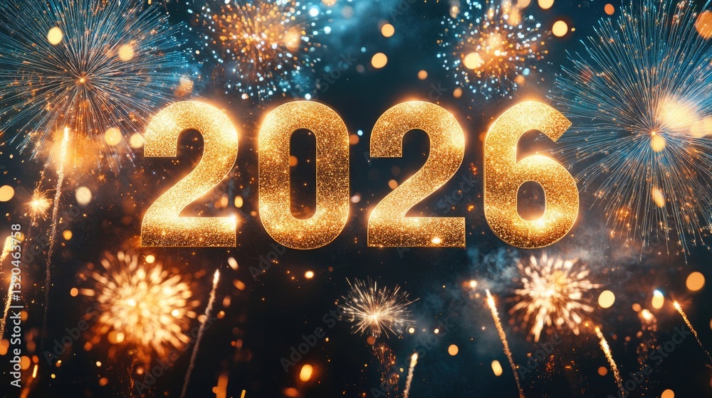 Glittering 2026 celebration with vibrant fireworks display and festive ...