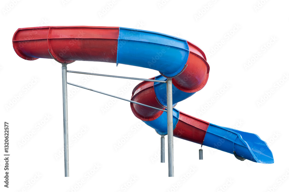 Blue Red Water Slide Amusement Park. Aquapark pipe. Water park aquapark ...
