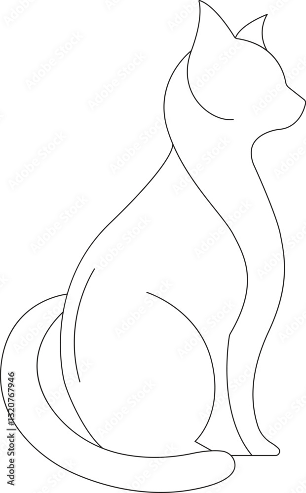 Cat Hand drawn single line art coloring page for kids vector outline ...