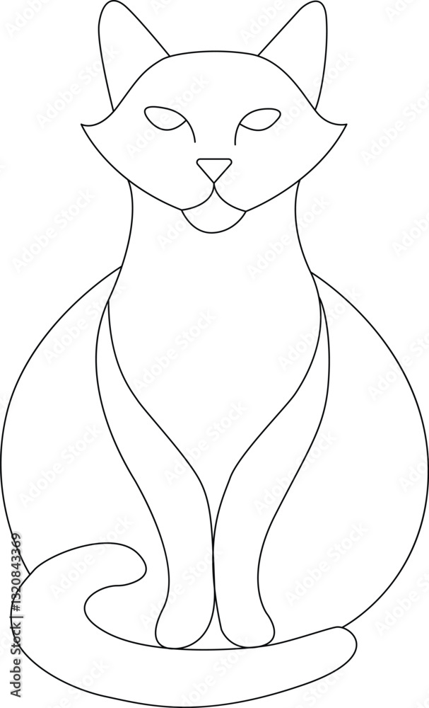 Cat Hand drawn single line art coloring page for kids vector outline ...