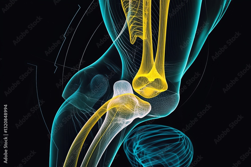 knee with an X-ray effect showing cartilage and bones inside ...