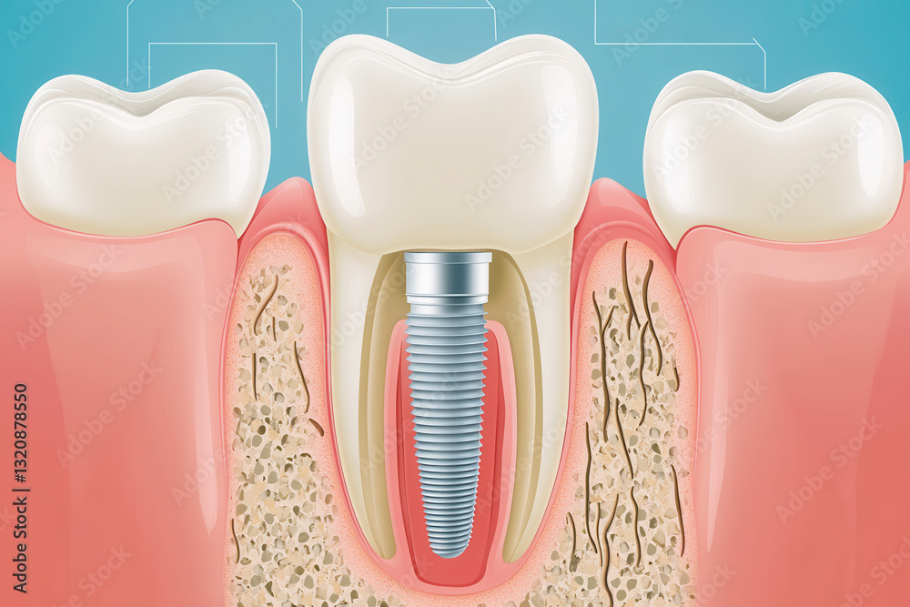 Detailed medical infographic depicting cross-section of tooth implant ...