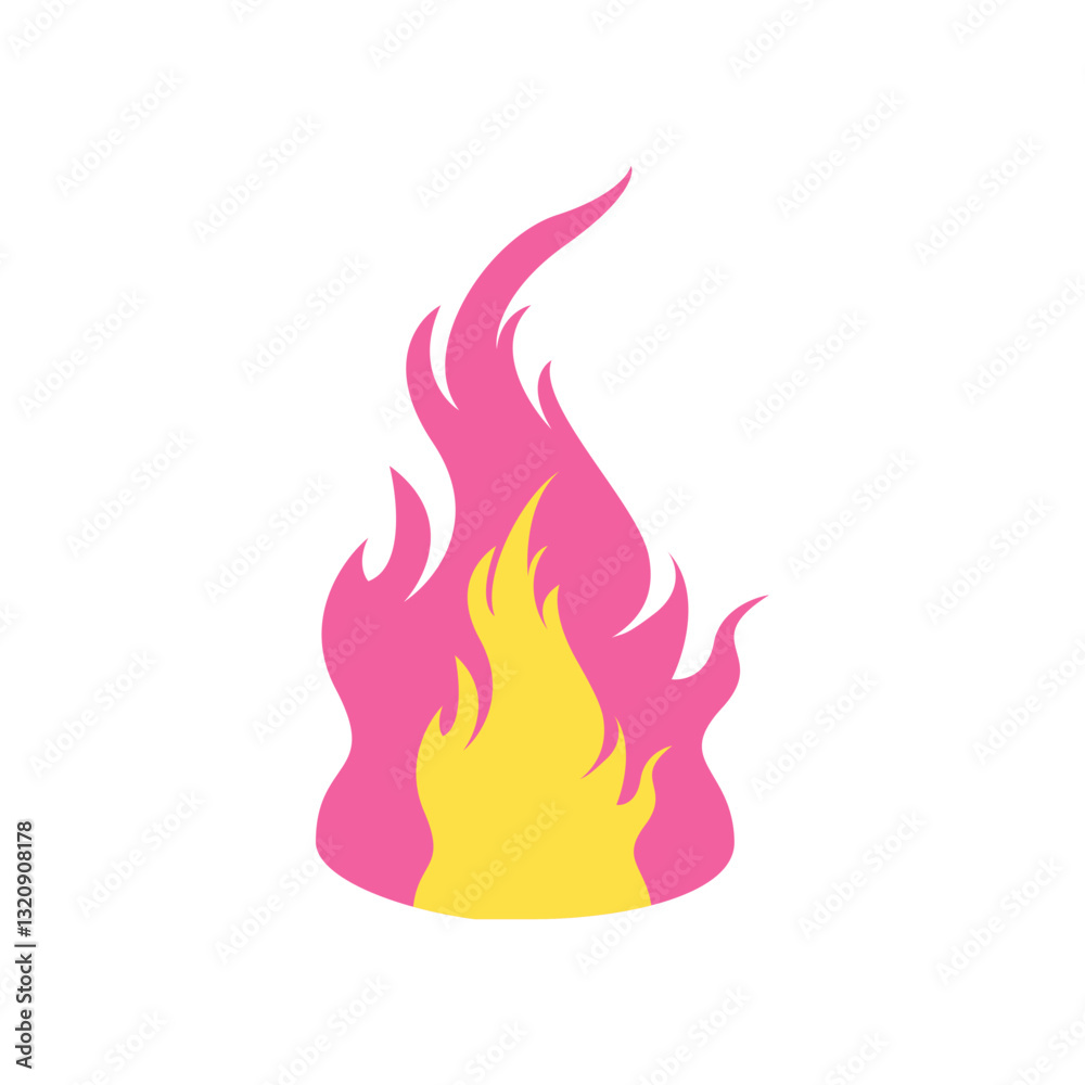 Fire flame symbol. Bonfire vector illustration. Pink yellow fire icon ...