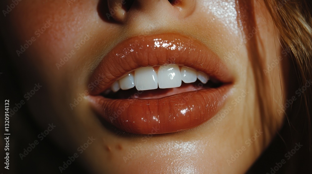 Exploration of natural beauty in a close-up of a female mouth ...