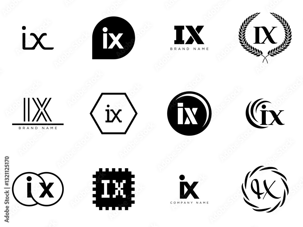 IX logo company template. Letter i and x logotype. Set different ...