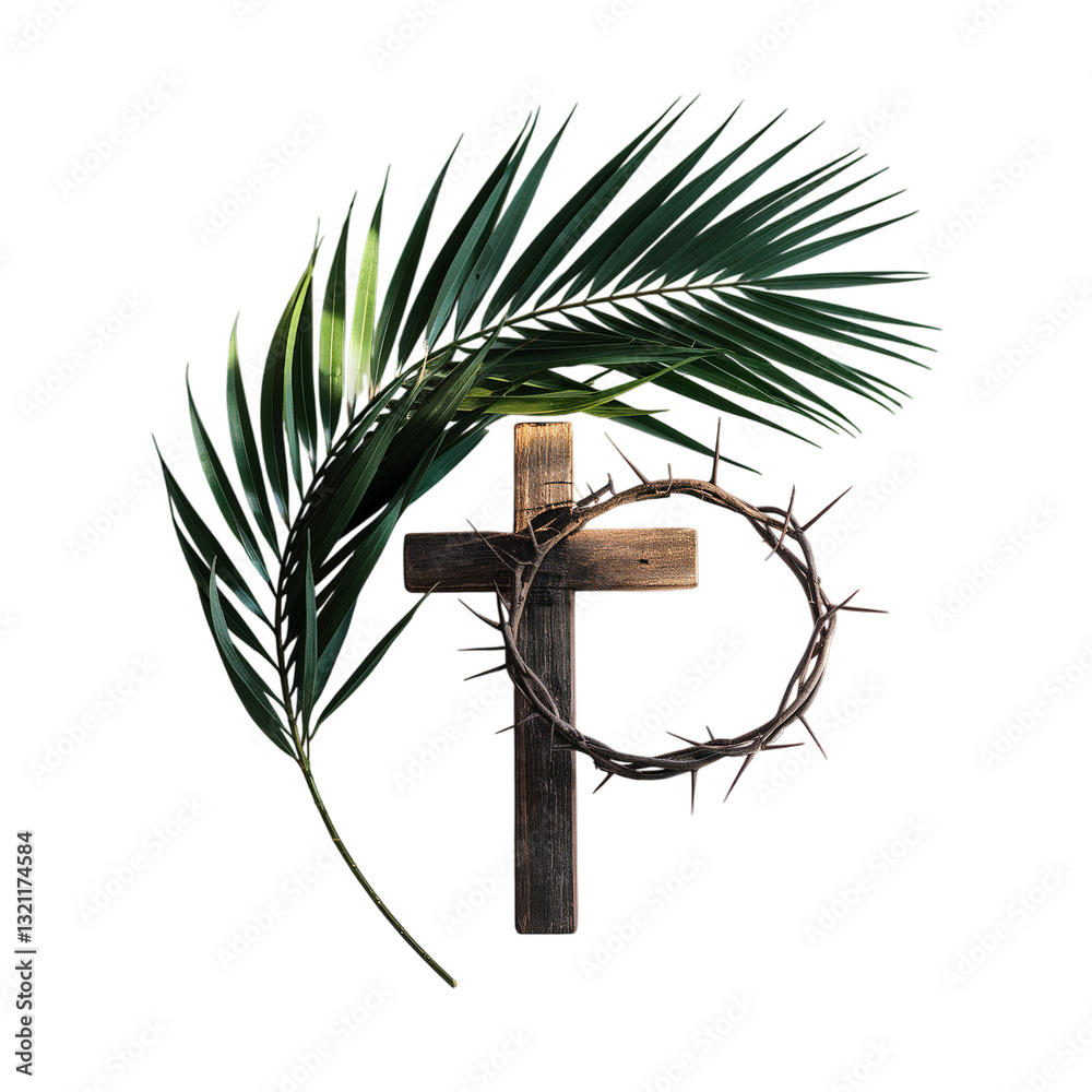 Palm Sunday Symbolism – Wooden Cross and Palm Leaf on Transparent PNG ...