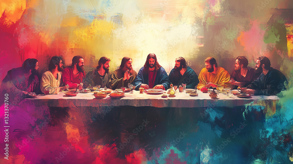 The Last Supper: A Watercolor Biblical Illustration Depicting Jesus and ...