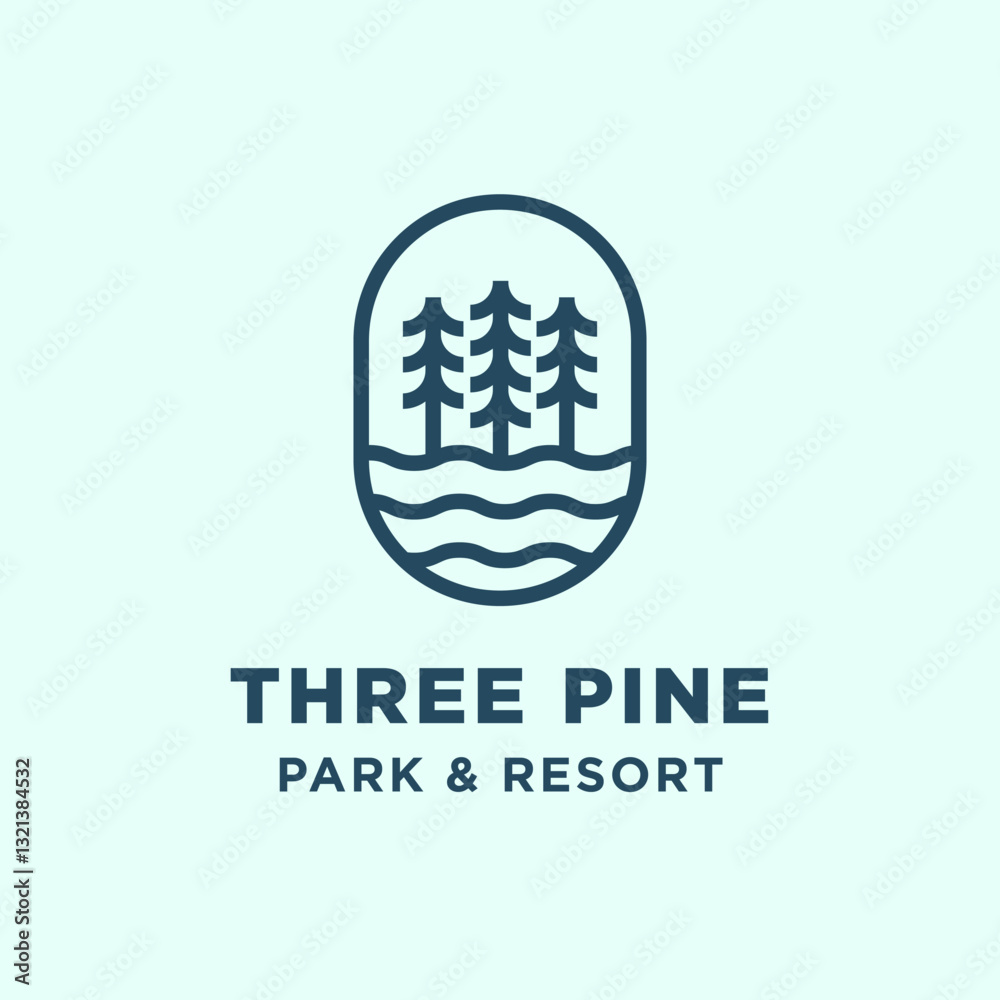 classic floatting three pines tree on river .evergreen fir conifer ...