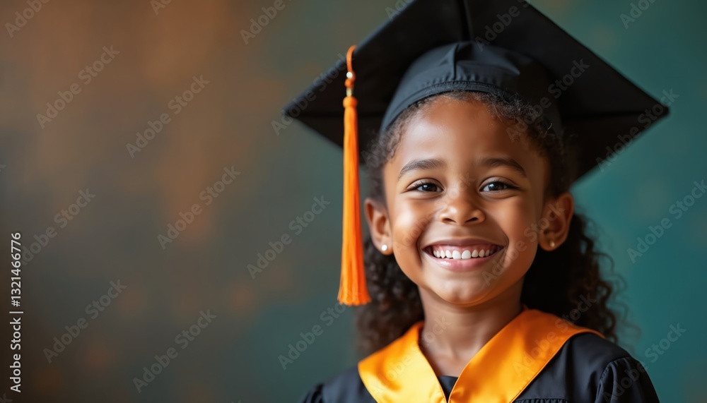 Portrait of cheerful African American young girl in kindergarten ...