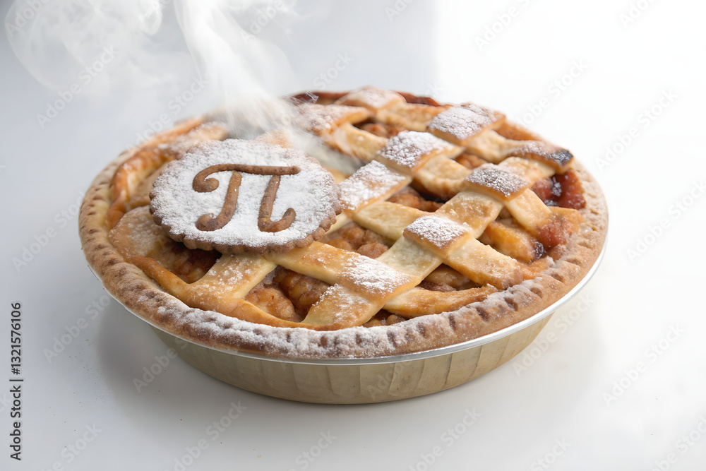 steaming apple pie with lattice crust and dusted pi symbol on top. Pi ...