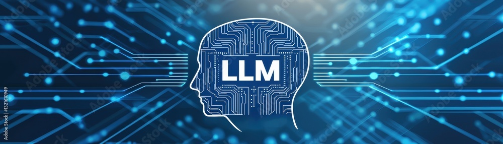 LLM, AI large language model. Digital brain illustration with circuits ...