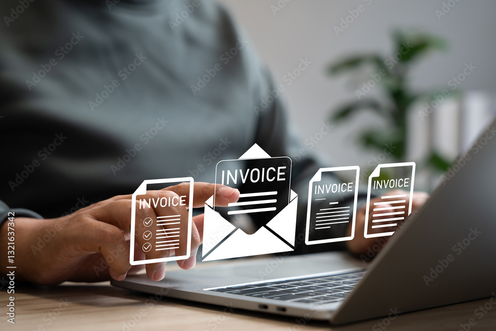 E-Invoice and Digital billing concept, Businessman using laptop to ...