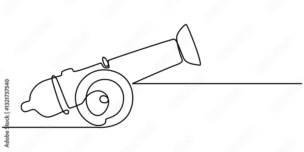 Cannon one line drawing. Cannon continuous line. Army warfare equipment ...
