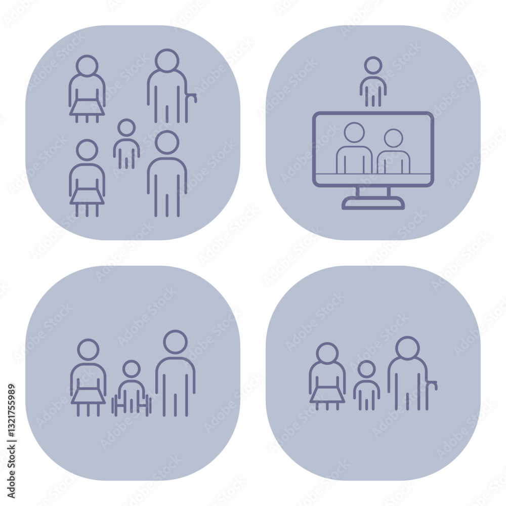 Collection of family icons illustrating different dynamics, including ...