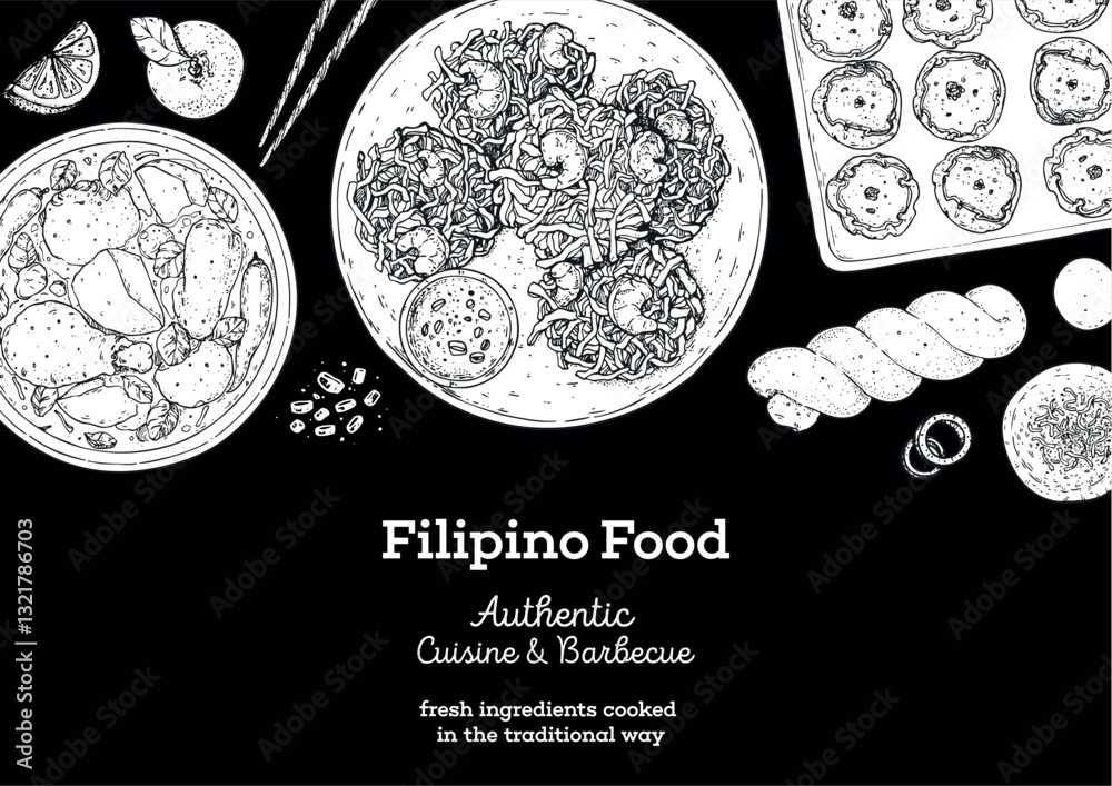 Filipino food top view vector illustration. Food menu design template ...