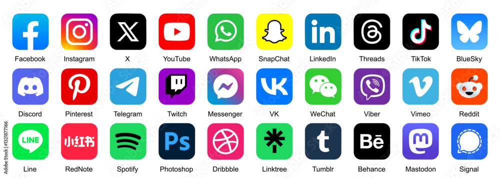 Social media network logo vector icon set 2025. High resolution square ...