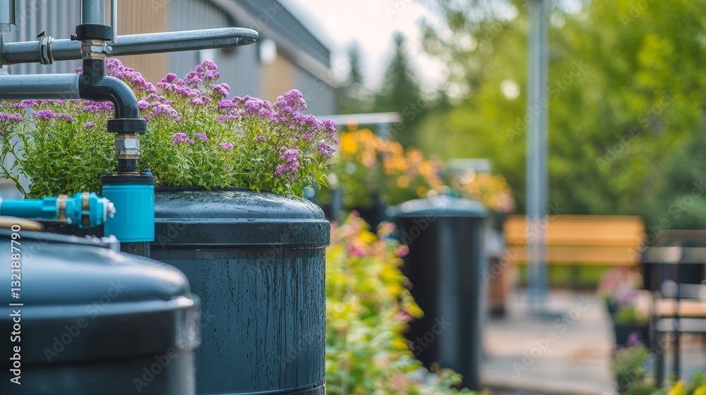 Rainwater harvesting system with water tank and filtration unit Stock ...
