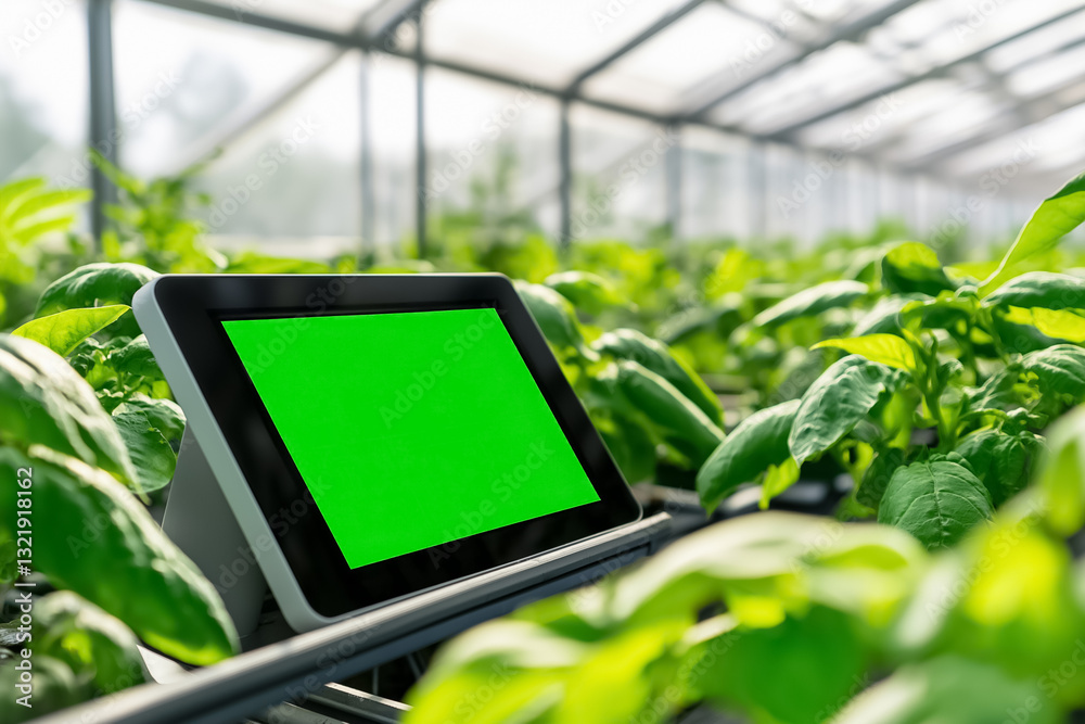 Touchscreen control panel inside a smart greenhouse tracks vital ...