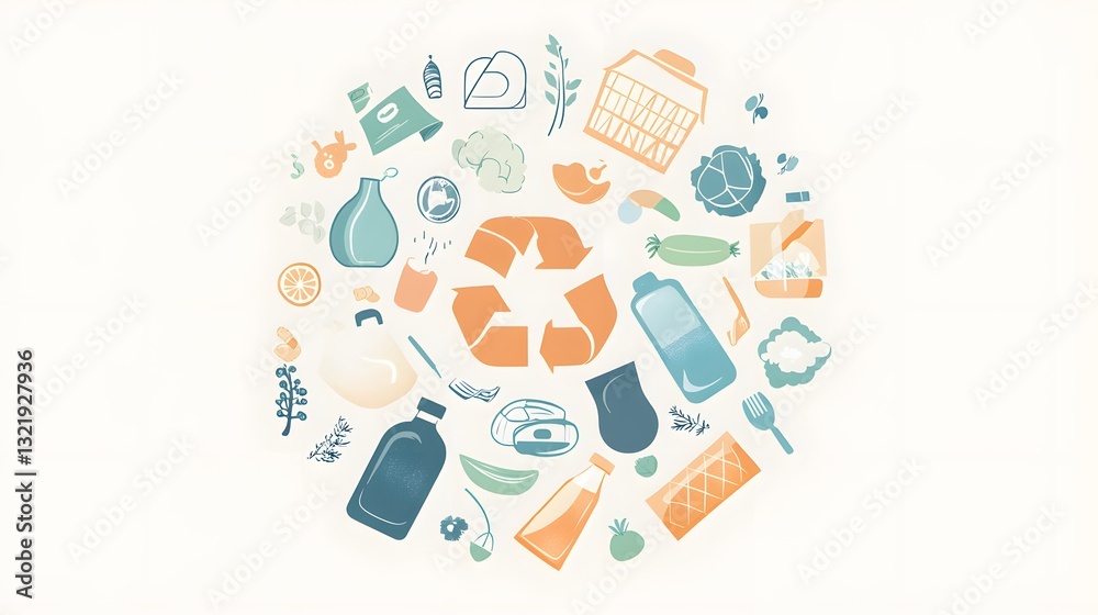 Pixel Art Recycling Symbol with Assorted Recyclable Items on White ...