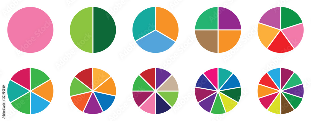 Pie charts diagrams. Different color circles. donut and pie chart infographic elements set ...