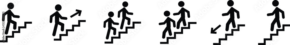 Man with Staircase or Stairs Pictogram vector. Cliparts depict various ...