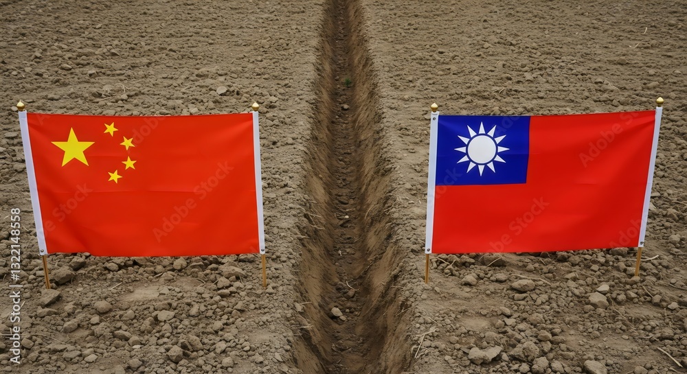 Chinese and Taiwanese flags, national flags of China and Taiwan on the ...