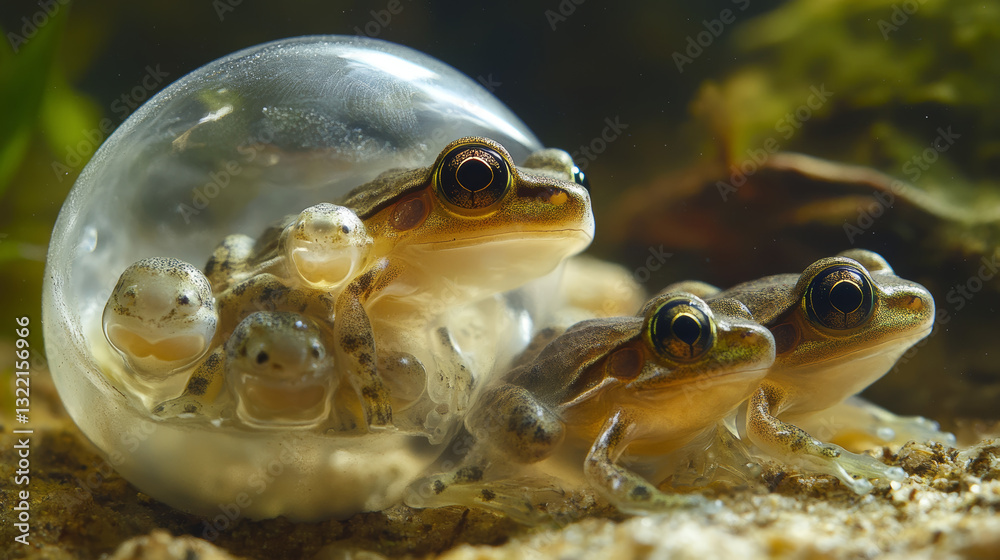 Ilustración de Stock Frog life cycle. Egg masses, tadpole, froglet ...