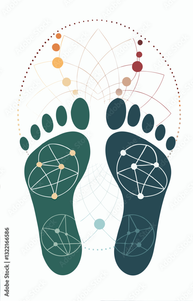 Reflexology feet stylized vector illustration with geometric patterns ...