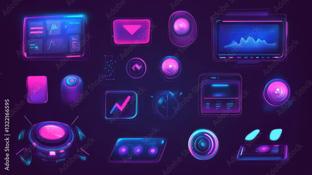 Game frame. Streaming interface elements, button icon frame futuristic ...