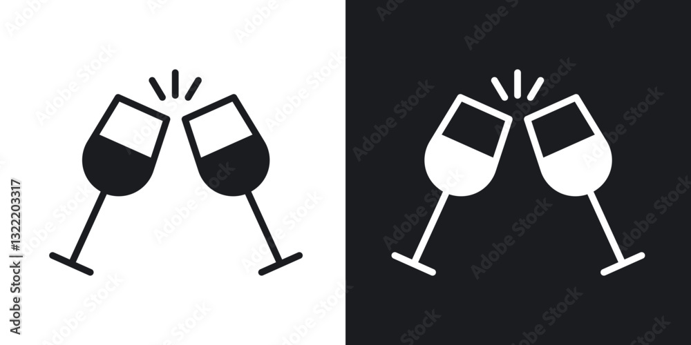 Clinking glasses icons in solid black and white collection Stock Vector ...