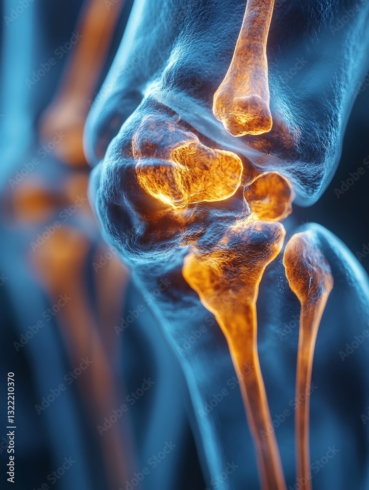Human knee joint showing bones, ligaments and cartilage under x ray ...