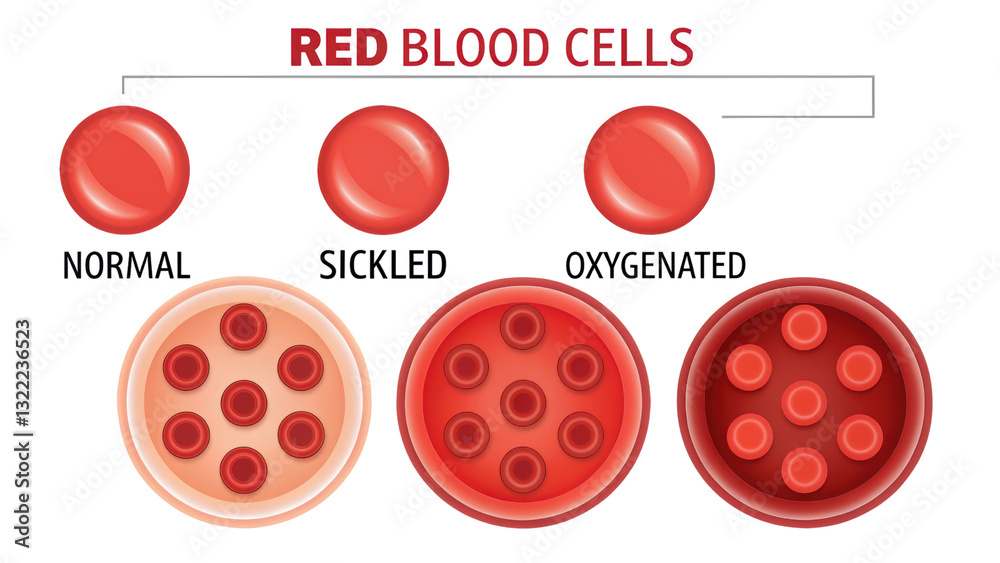 Red blood cells comparison normal, sickled, and oxygenated. This ...