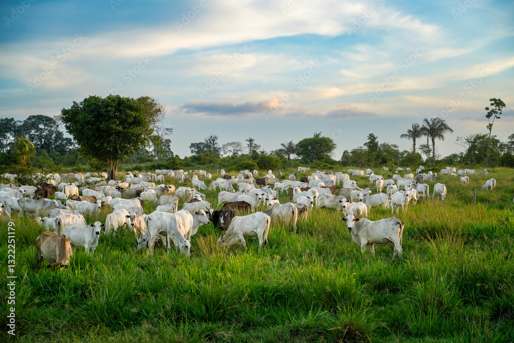 Cattle grazing on a farm in a deforested area of the Amazon rainforest ...