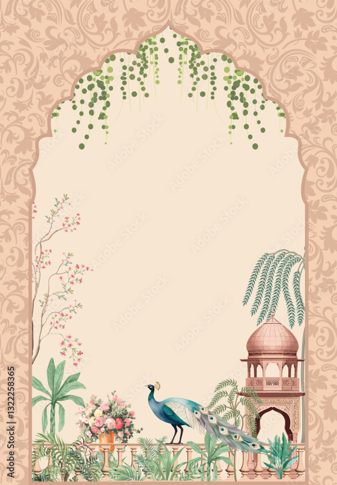 Traditional Mughal wedding invitation card design. Traditional Mughal ...