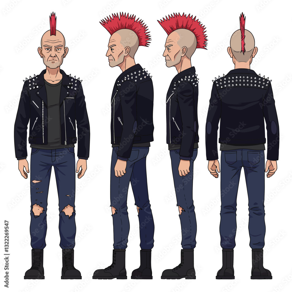 Punk character design in detailed vector style showcasing multiple ...