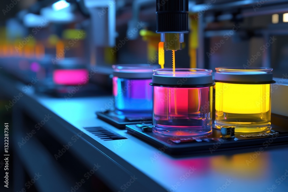 Automated Liquid Dispensing System with Colorful Fluids Stock Photo ...