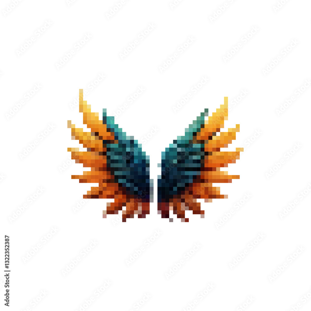 Retro pixel wings. Wings for game design mythical. Vector icon of demon ...