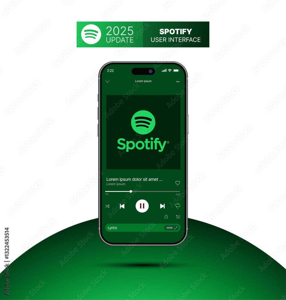 Spotify interface template. Spotify cover songs mockup. social network app UI interface mockup ...