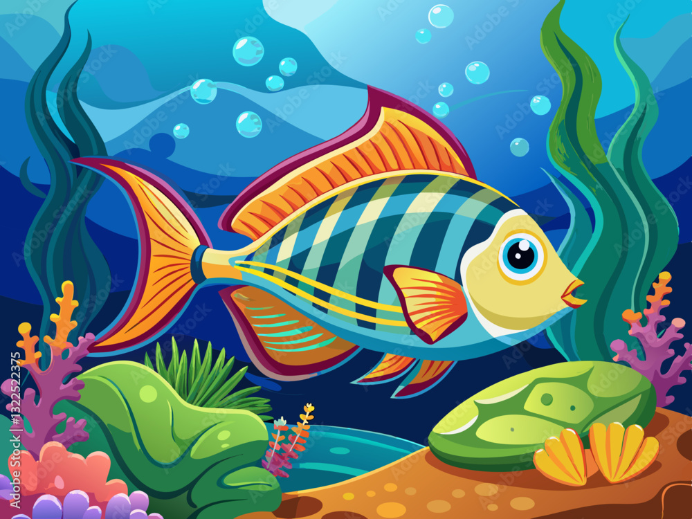 vector of Swimming fish clipart underwater scene, blue ocean background ...