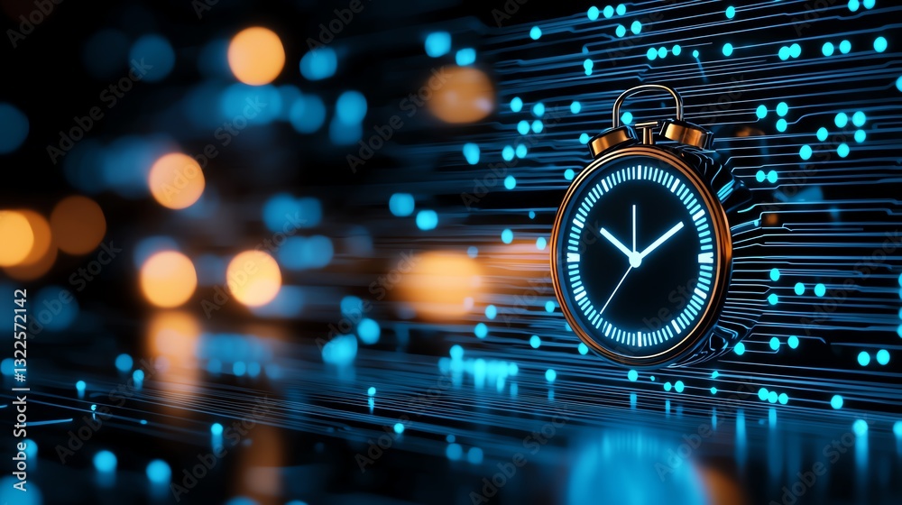 A close-up of a stopwatch against a vibrant, digital background ...