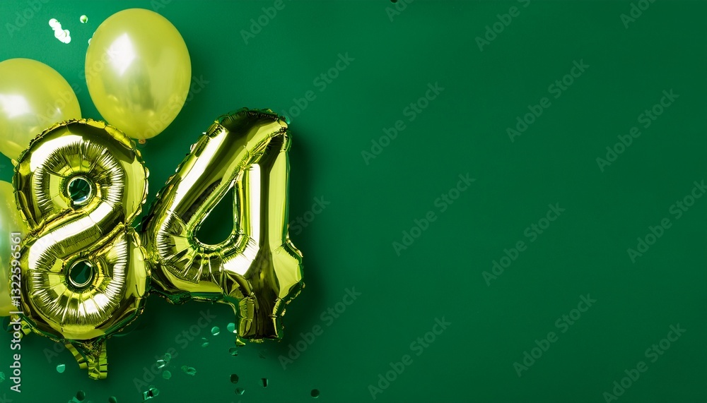 Banner with number 84 balloons on green background with copy space ...