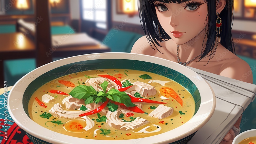 Kawaii Cute Manga Style Tom Kha Kai (Thai Chicken Coconut Soup ...