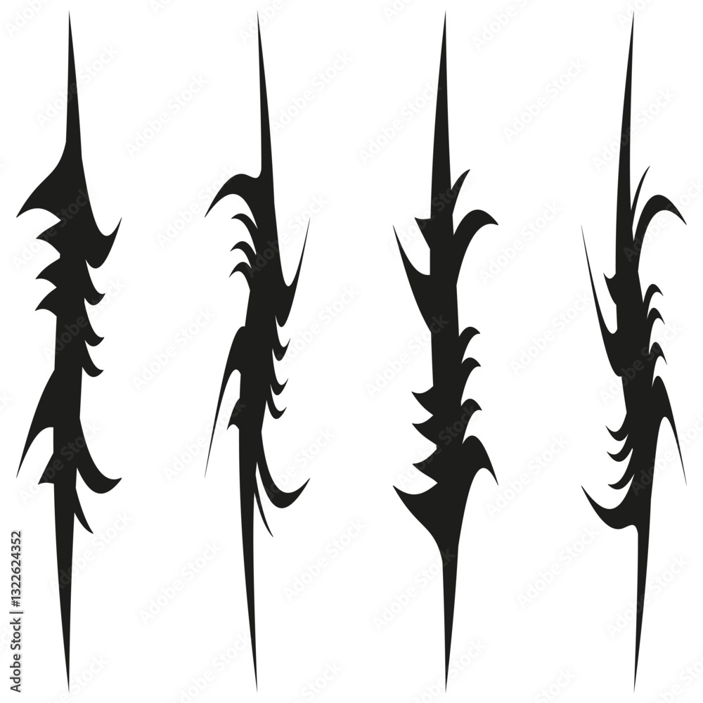 Spike tattoo icons. Black vector symbols. Curved line shapes. White ...