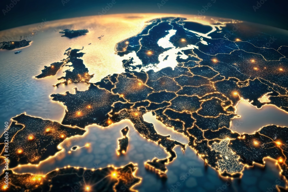 Political Map of Europe at Night - Low Light Photography Stock ...