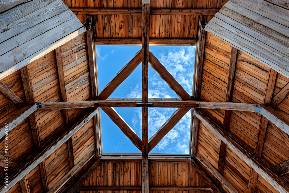 roof truss connection point, multiple beams converging, structural ...