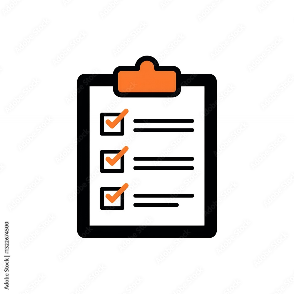 Completed Checklist Illustration on Clipboard with Orange Check Marks ...