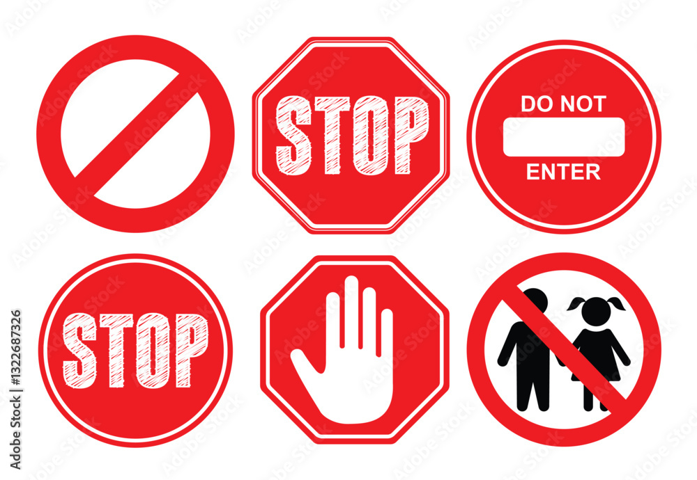 Stop sign red icon clipart set. Warning signages symbol clip art ...