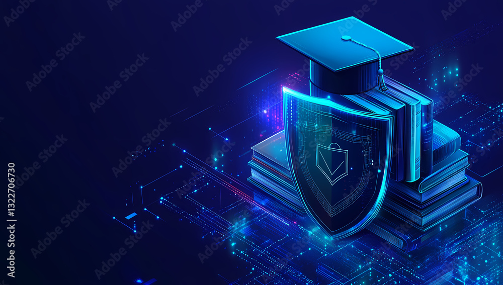 Knowledge Shield: A conceptual image of a graduation cap atop a stack ...