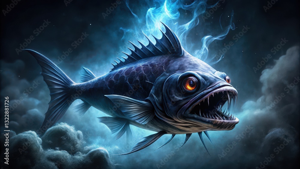 A Ghastly Deep-Sea Creature Emerges from the Abyss, Its Fierce Jaws ...